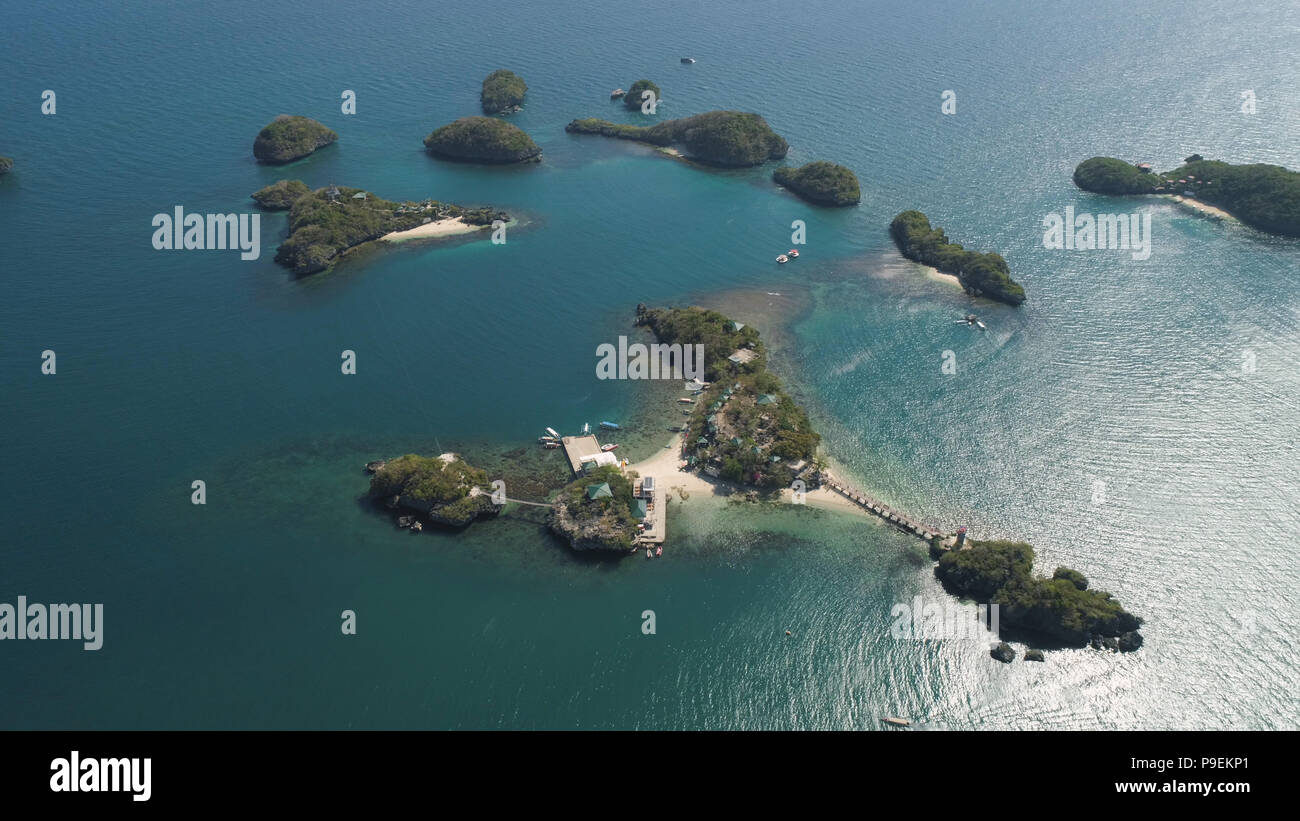Aerial view of Small islands with beaches and lagoons in Hundred ...