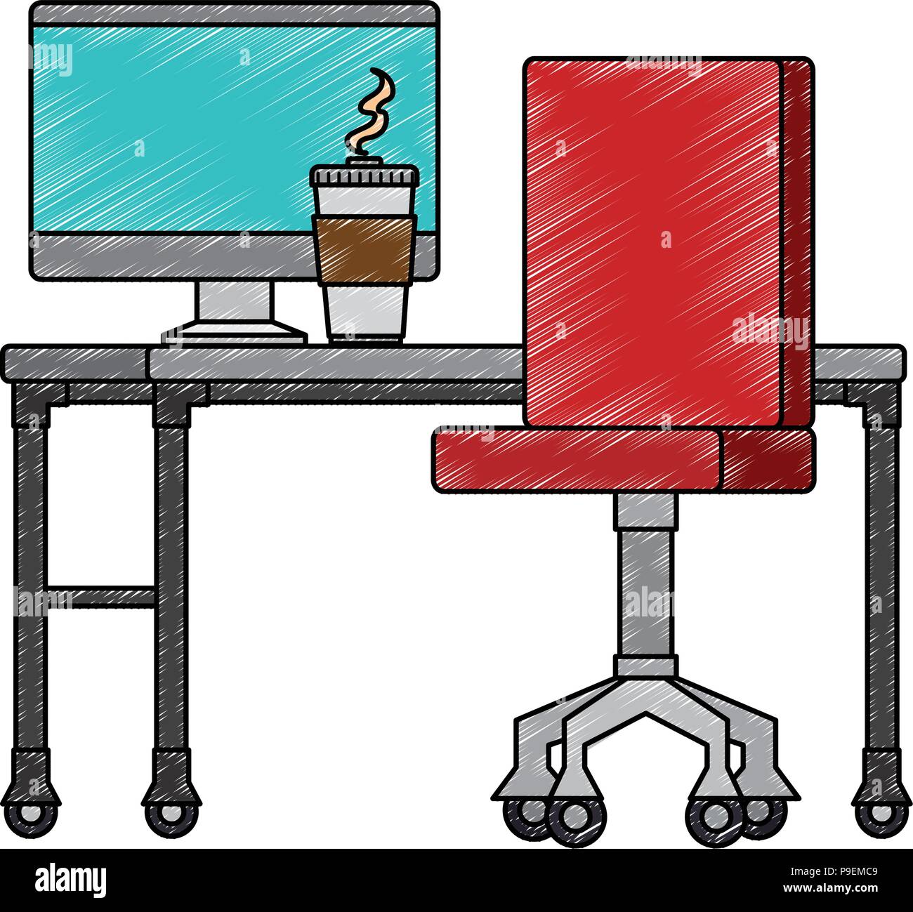 office workplace with desk and desktop scene Stock Vector Image & Art ...