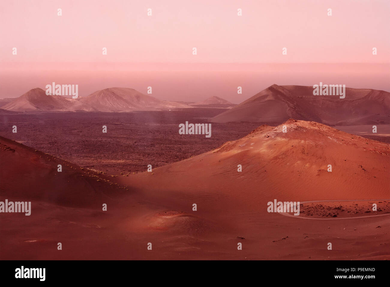 mountains and hills during dust sand storm. Mars red planet imitation ...