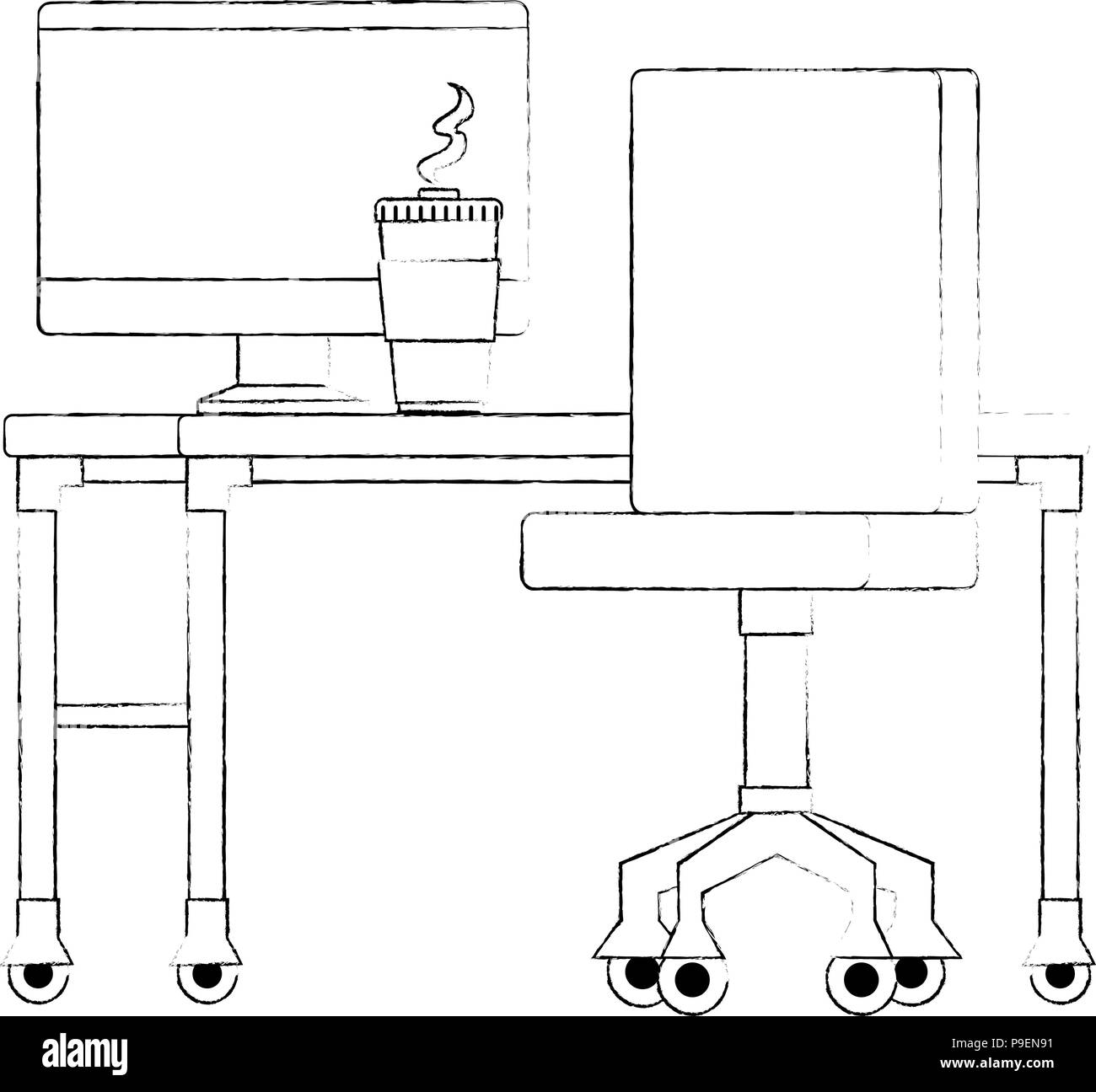 office workplace with desk and desktop scene Stock Vector Image & Art ...