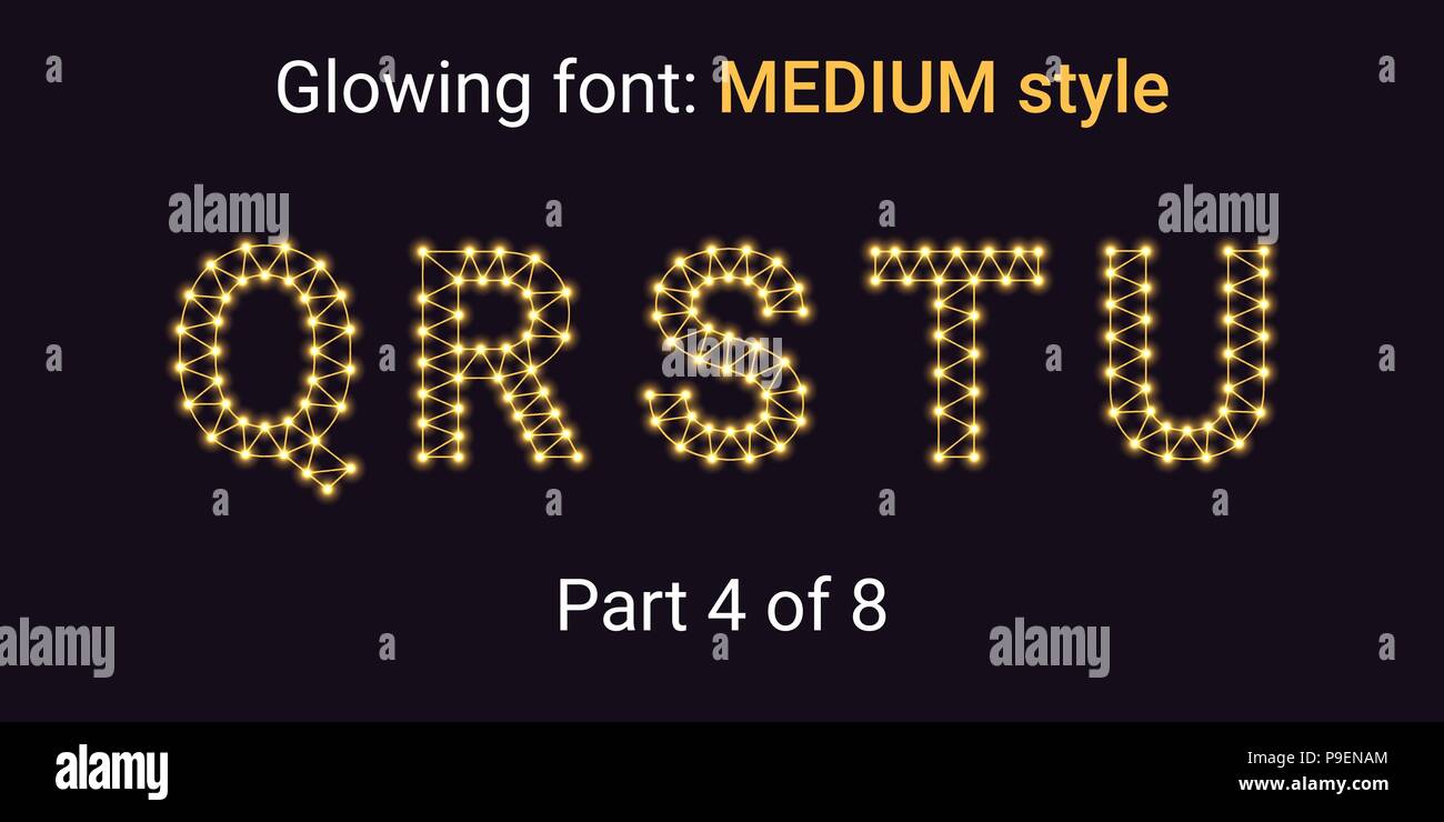 Golden Glowing font in the Outline style. Vector Alphabet with ...