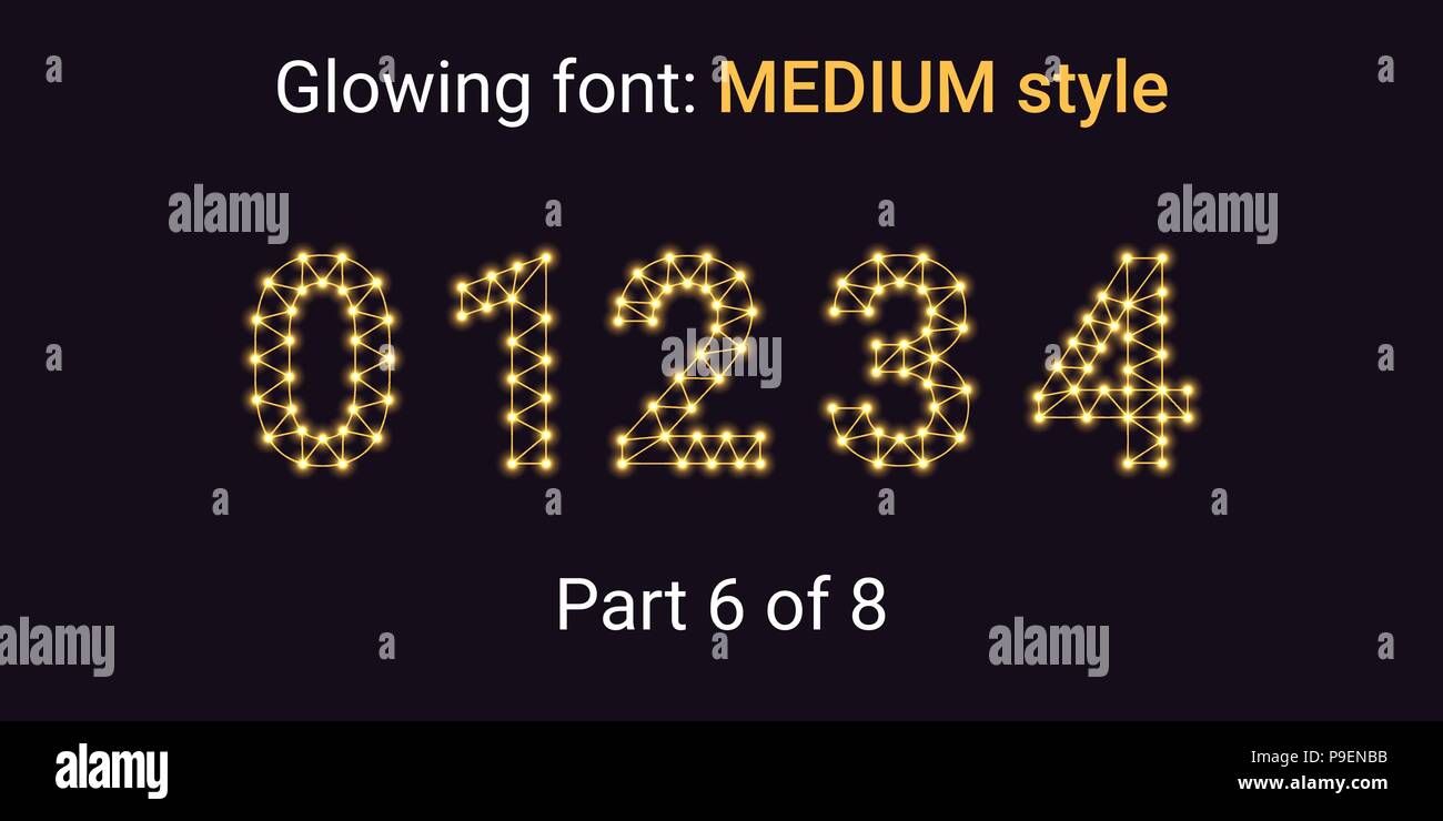 Golden Glowing font in the Outline style. Vector Alphabet with ...
