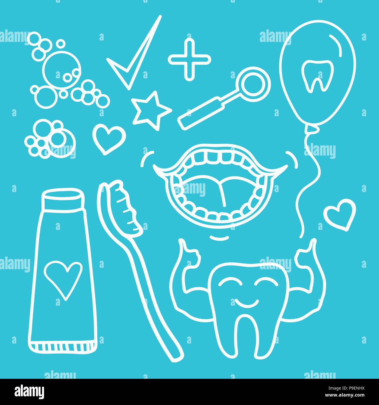 Vector set Dental care symbols isolated on modern color background ...