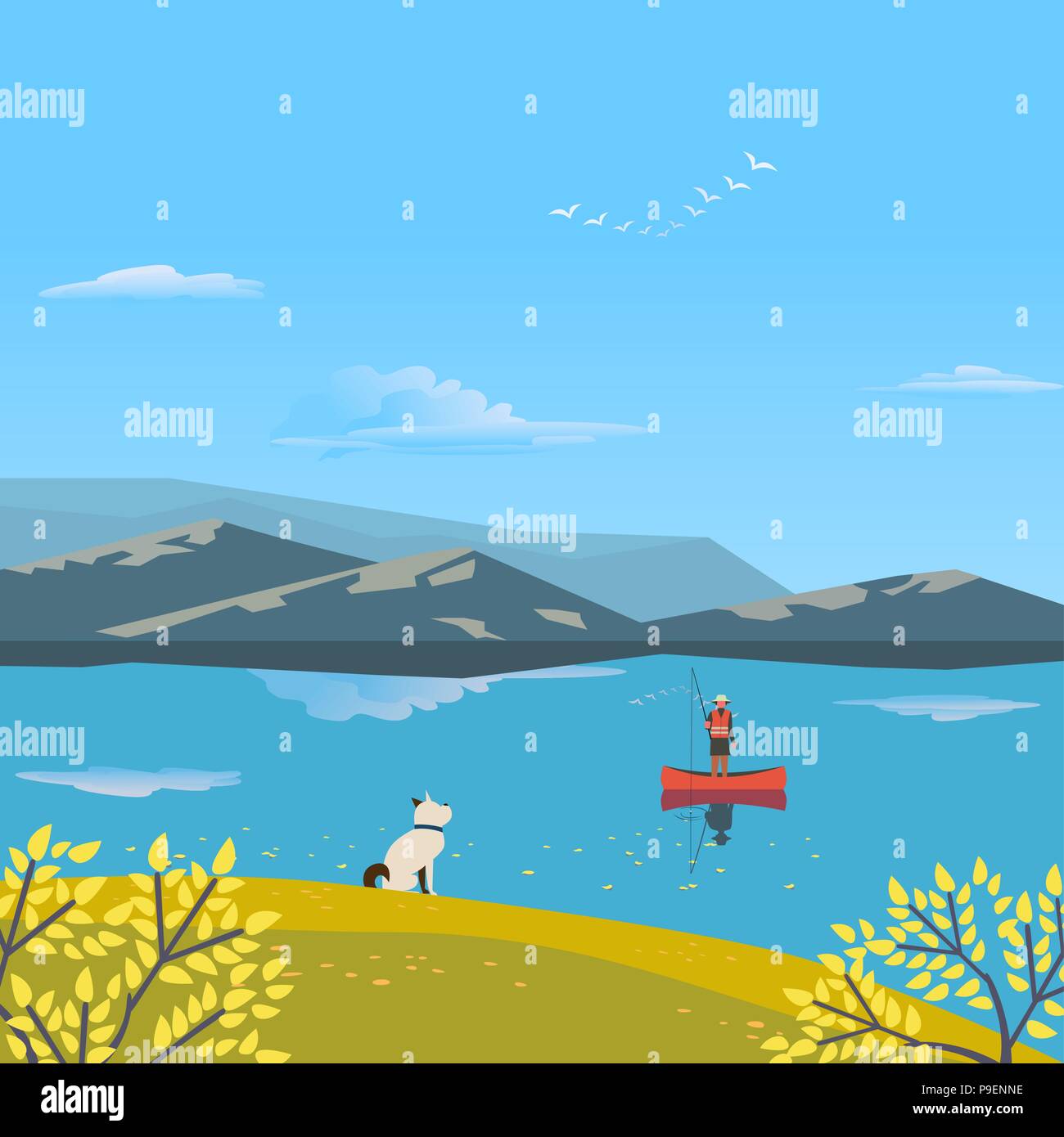 Autumn lake landscape Stock Vector Image & Art - Alamy