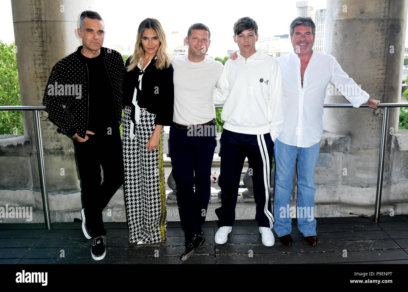 Robbie Williams, Ayda Field, Dermot O'Leary, Louis Tomlinson and Simon ...