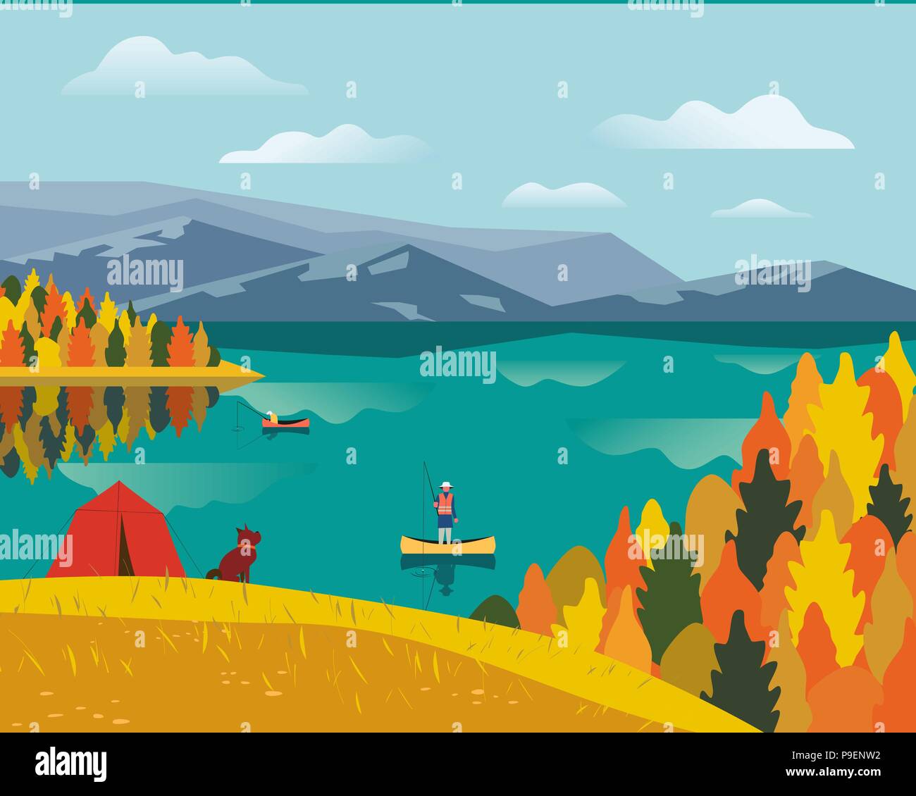 Autumn lake landscape Stock Vector Image & Art - Alamy