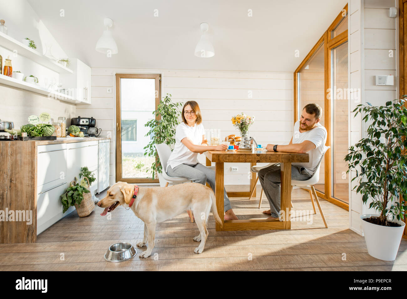 Kitchen with man and woman and dog hi-res stock photography and images ...