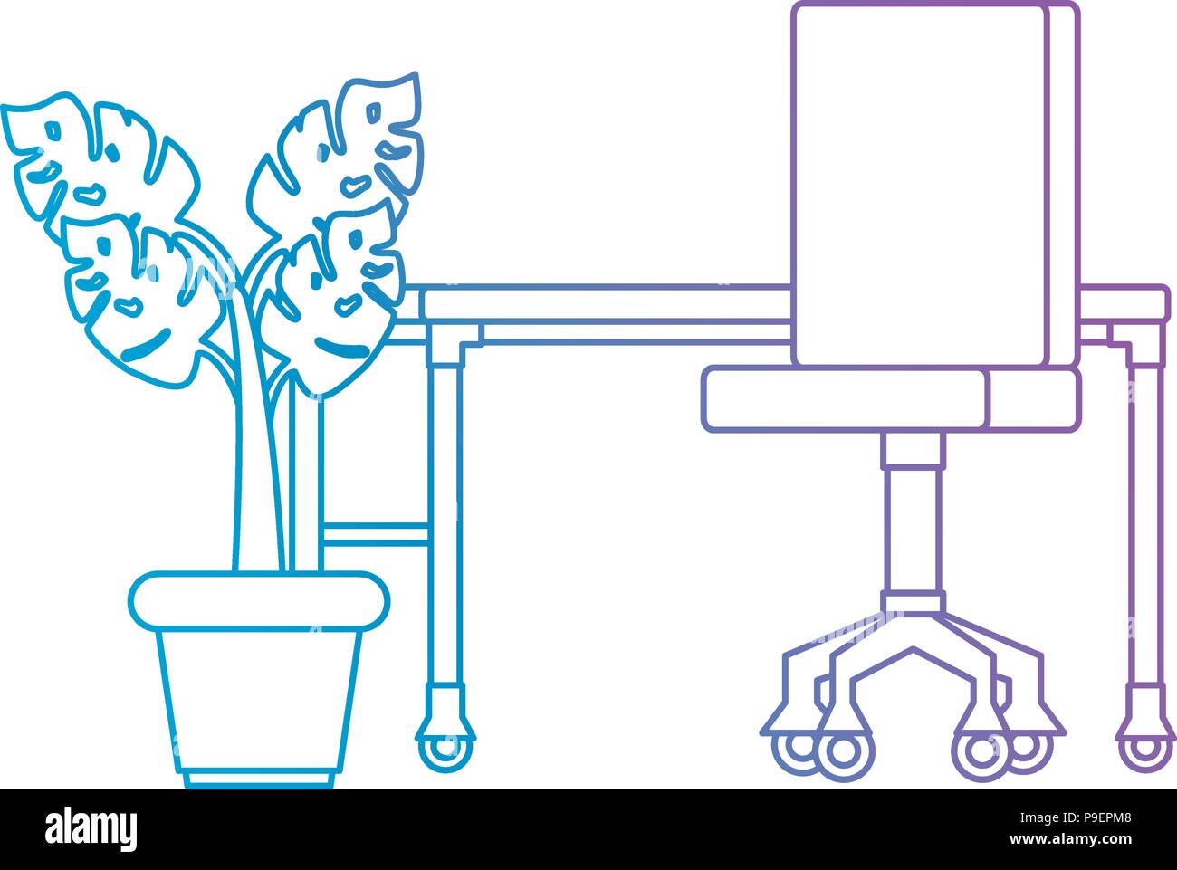 office workplace with desk and plant scene Stock Vector Image & Art - Alamy