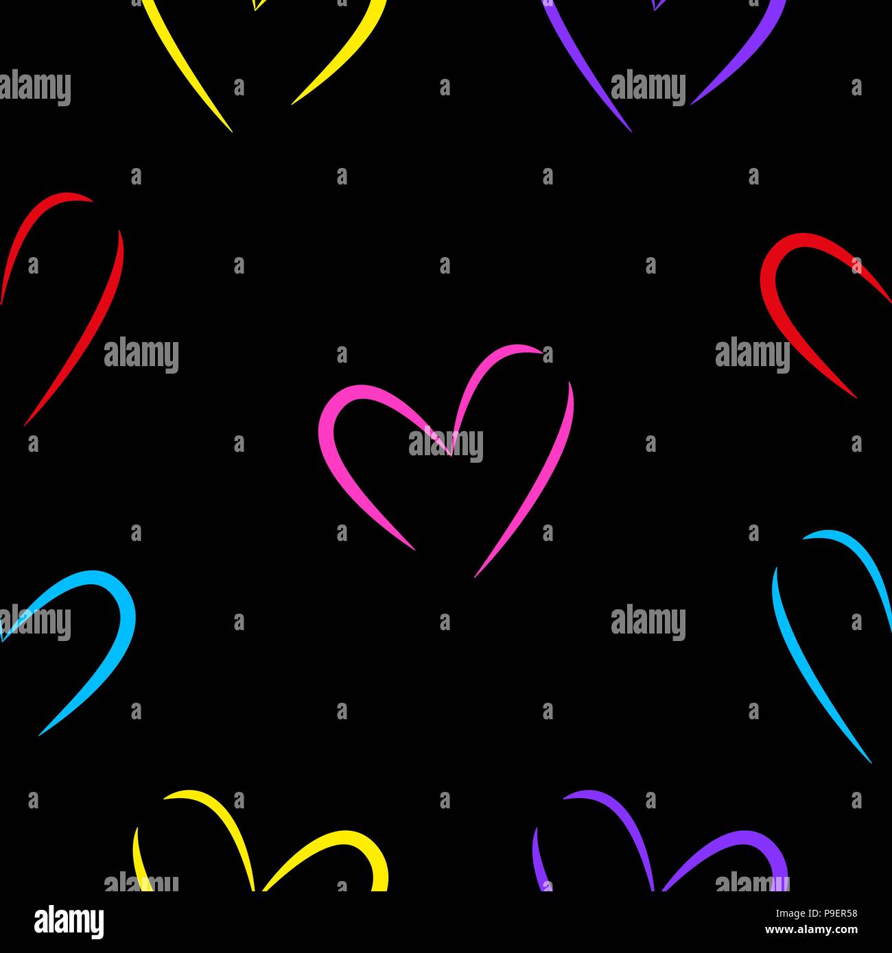 Seamless texture of multi-colored hearts isolated by black background ...