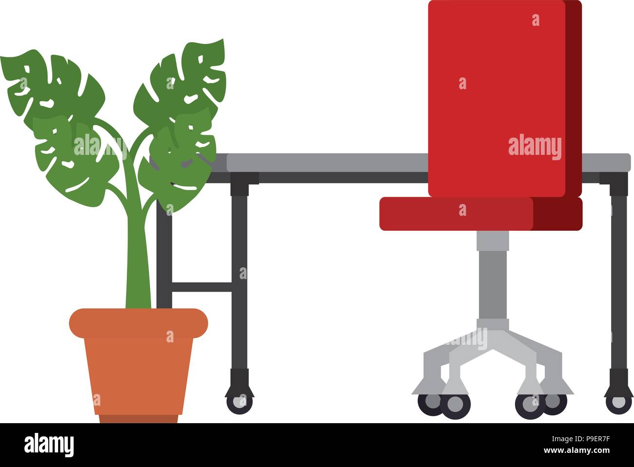 office workplace with desk and plant scene Stock Vector Image & Art - Alamy