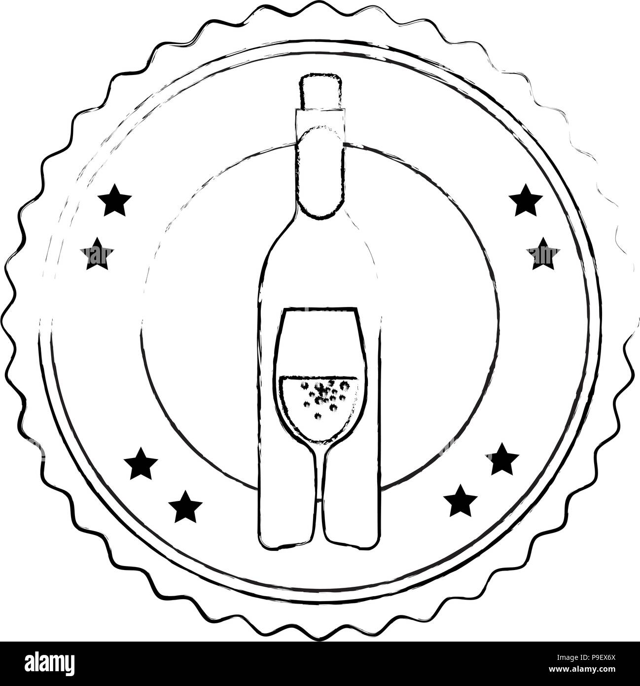 wine bottle and cup seal stamp Stock Vector Image & Art - Alamy