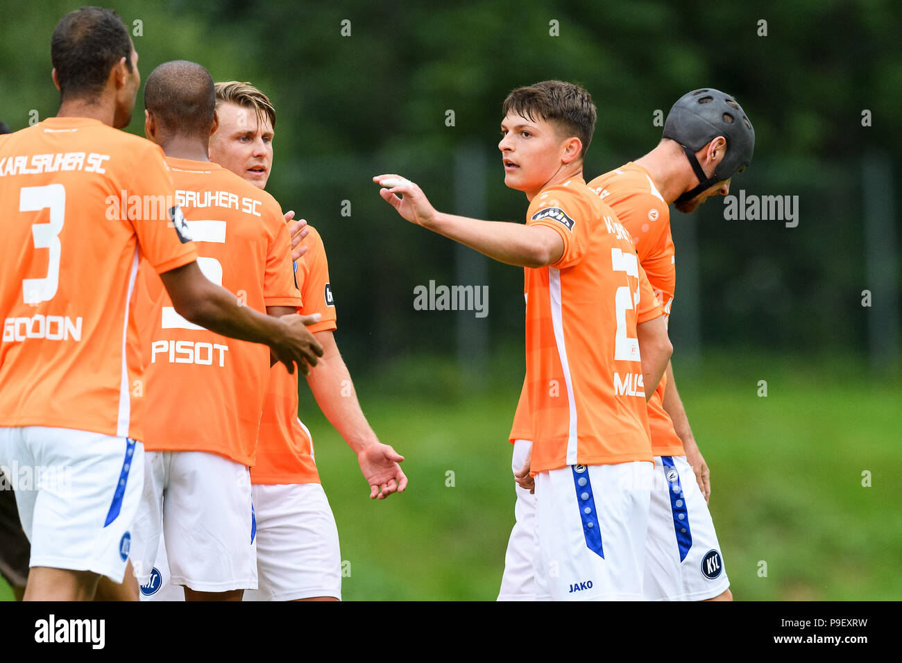 jubilation after goal to 2-0, goalkeeper Florent Muslija (KSC), he ...