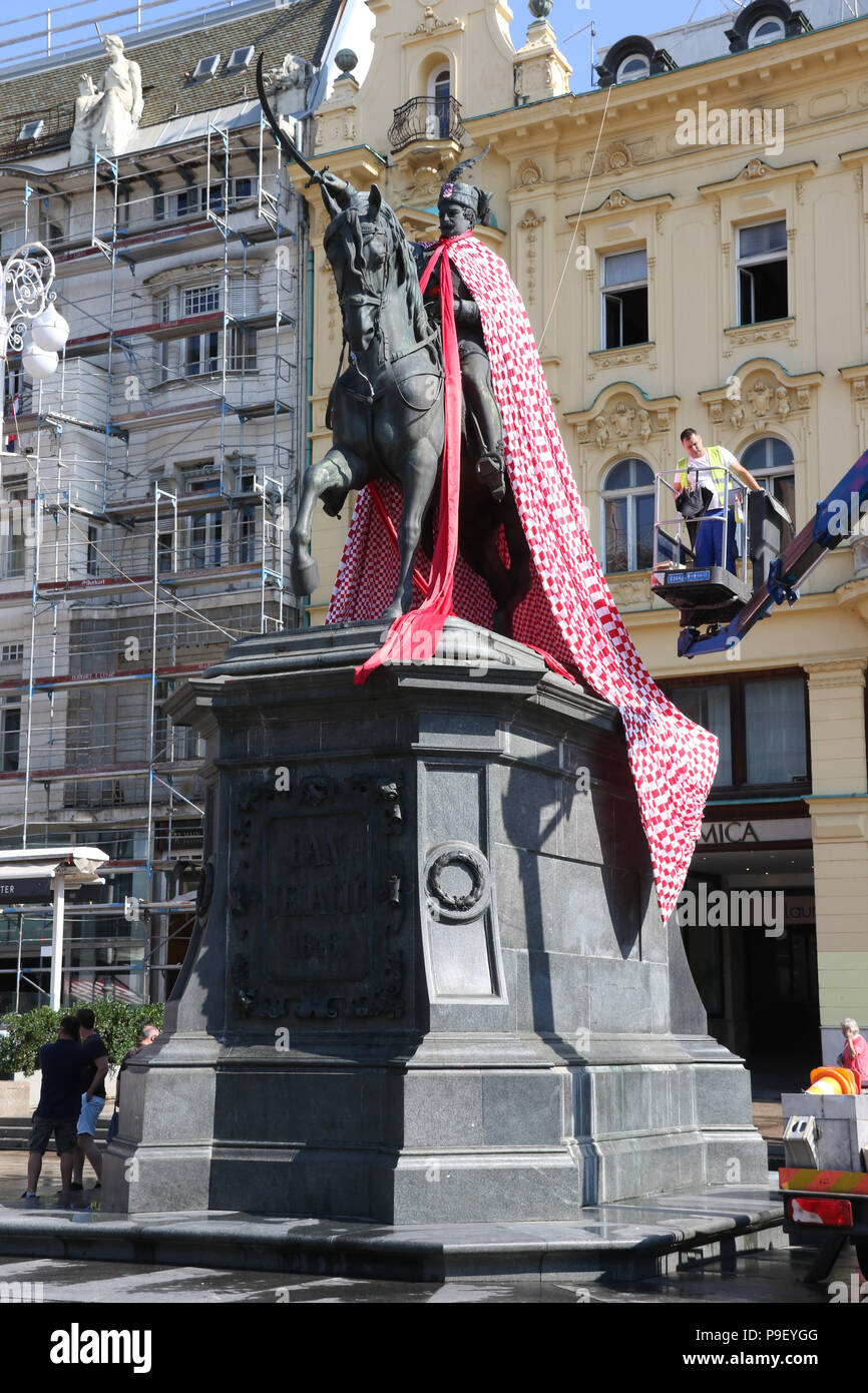 Zagreb, Croatia. 17th July 2018. Pictured: statue of Ban Josip Jelačić ...