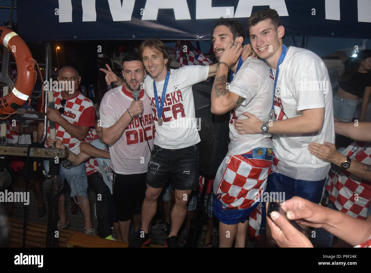 Zadar, Croatia. 17th July, 2018. Sime Vrsaljko (1st L), Luka Modric ...