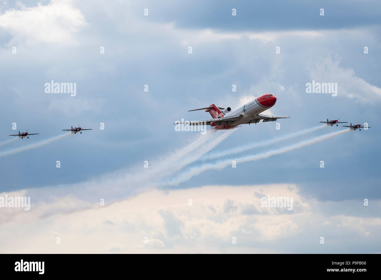 Oil Spill Response Boeing 727 jet plane spraying water during ...