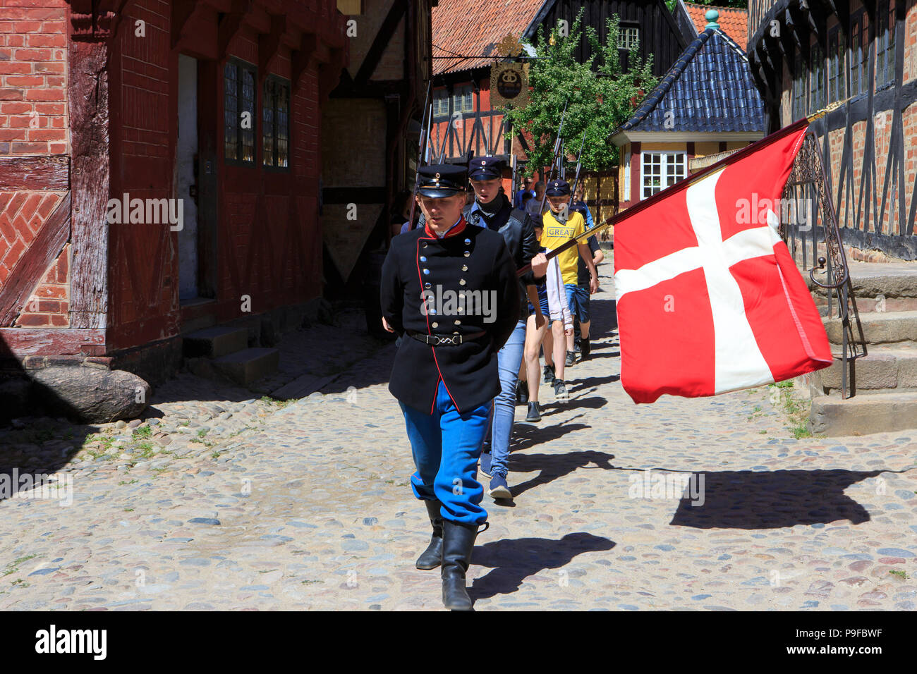 A private militia waving the Danish flag at the open-air town museum ...