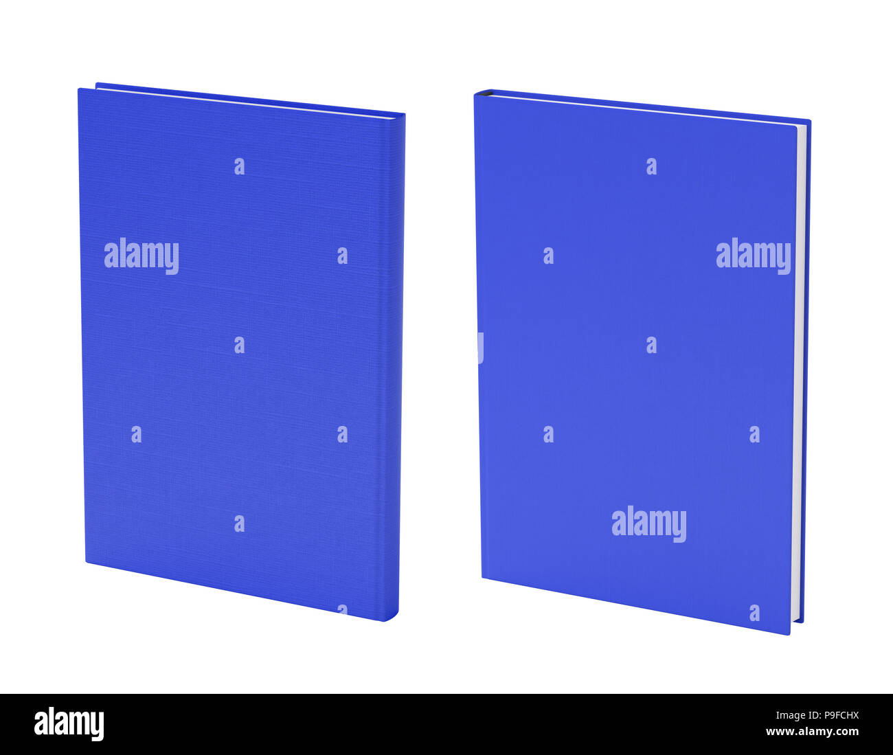 Front and back view of standing portrait blue blank book cover mockup ...