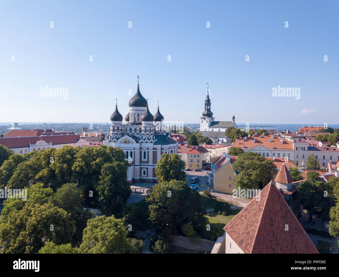 Scenic summer aerial panorama of the Old Town in Tallinn, Estonia Stock ...