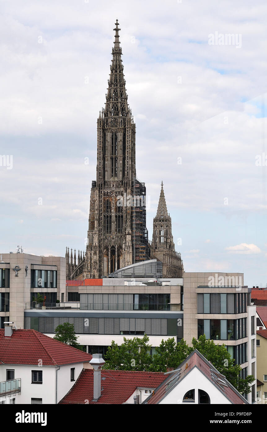 steeple of Ulm Minster, gothic church with highest spire of the world ...