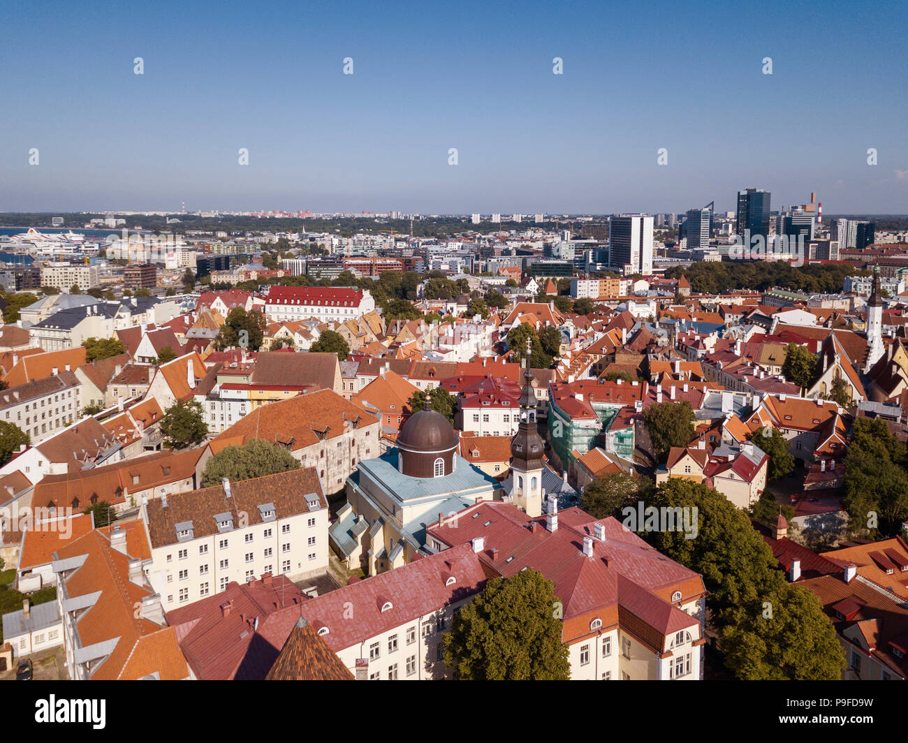Scenic summer aerial panorama of the Old Town in Tallinn, Estonia Stock ...