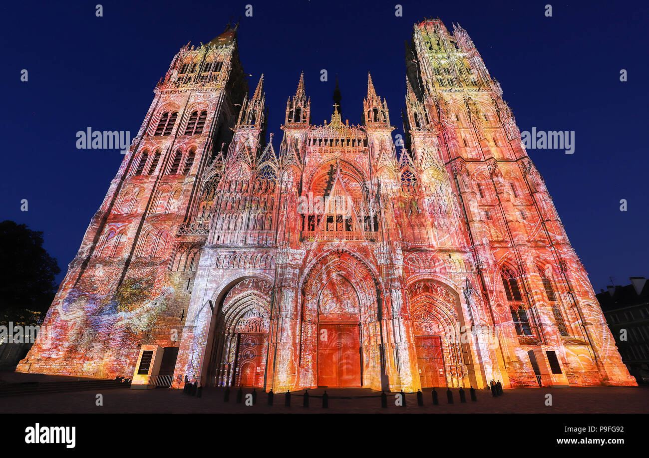 Famous Notre-Dame de Rouen cathedral at twilight, Rouen, France Stock ...