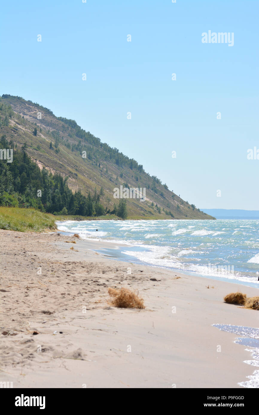 Empire Bluff at Empire, Michigan can be seen from the beach along Lake ...