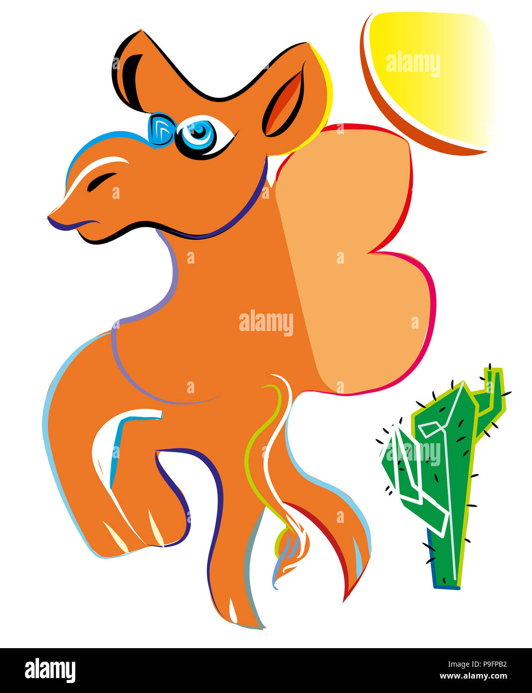 Camel walking in the desert. illustration of surreal camel walking in ...