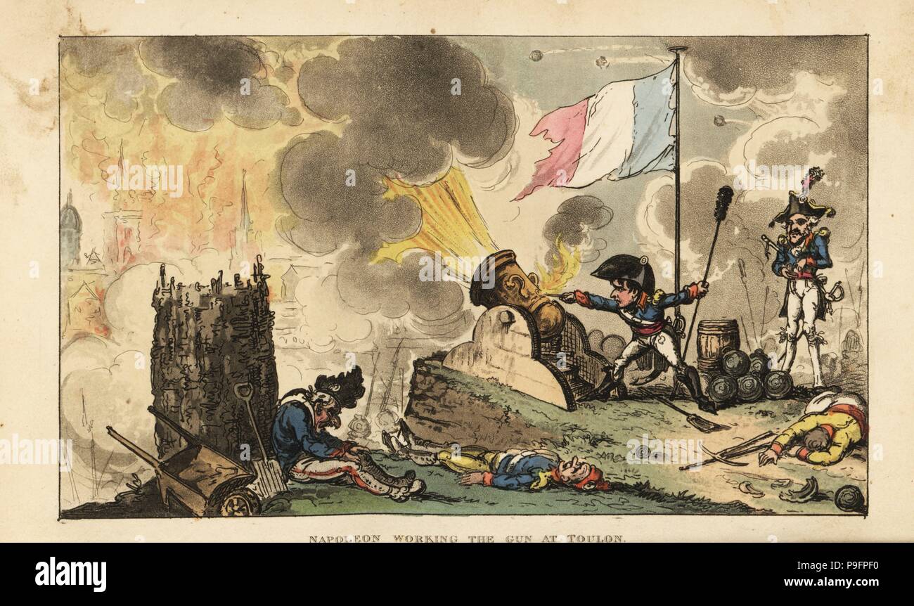 Napoleon working the gun at the Siege of Toulon, 1793. Handcoloured ...