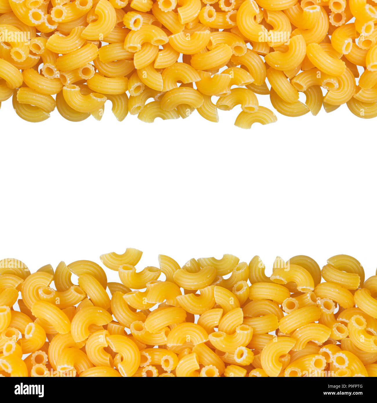 Macaroni angle pasta closeup with copy space and clipping path on white ...