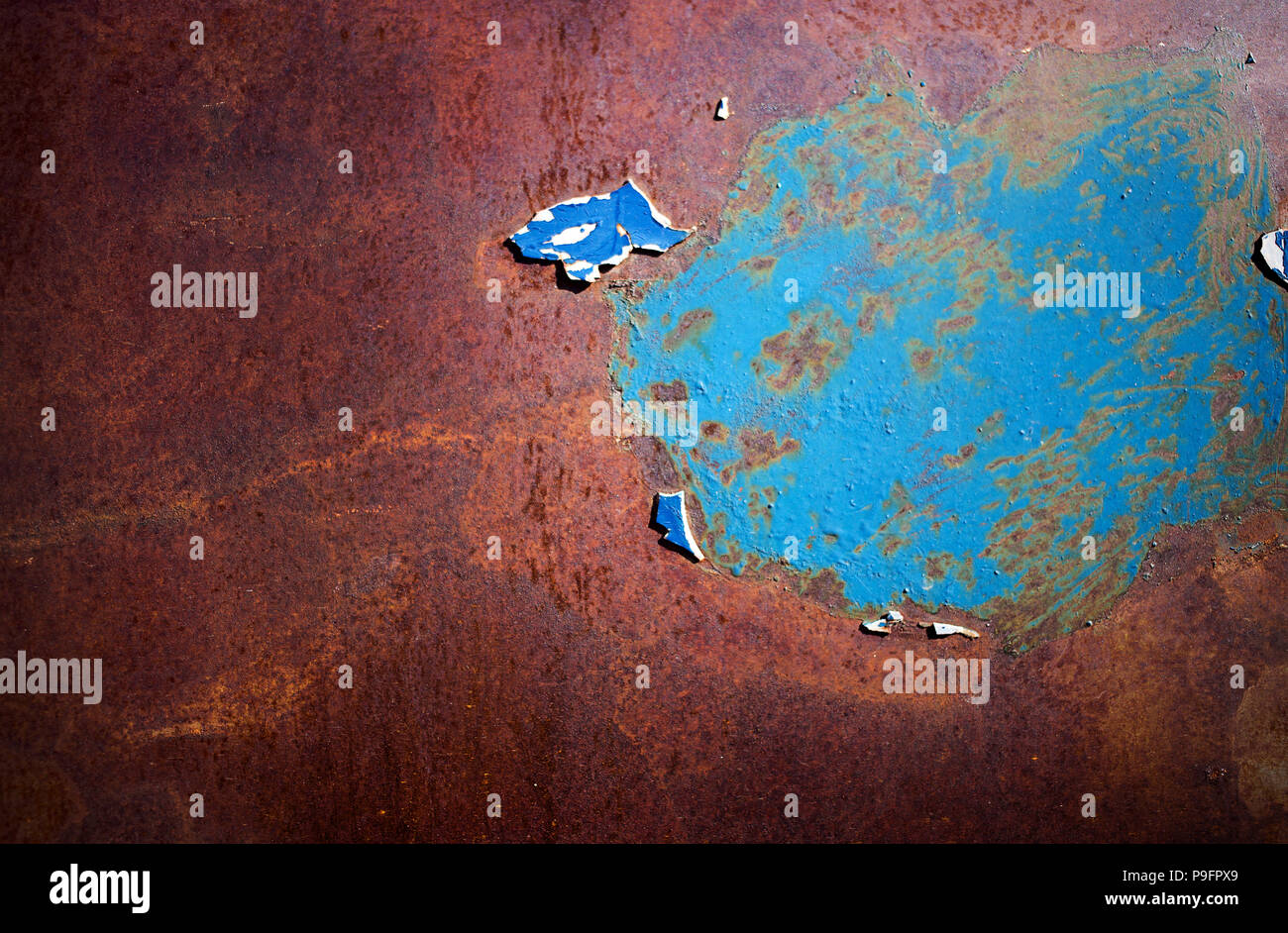 close up blue color and old rusty surface background as ocean and earth ...