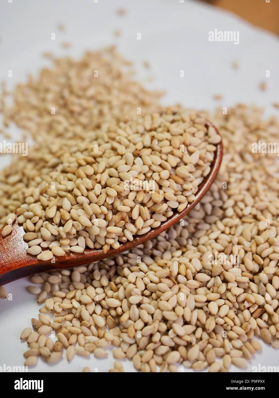 Sesame and spoon, Food Ingredients Stock Photo - Alamy