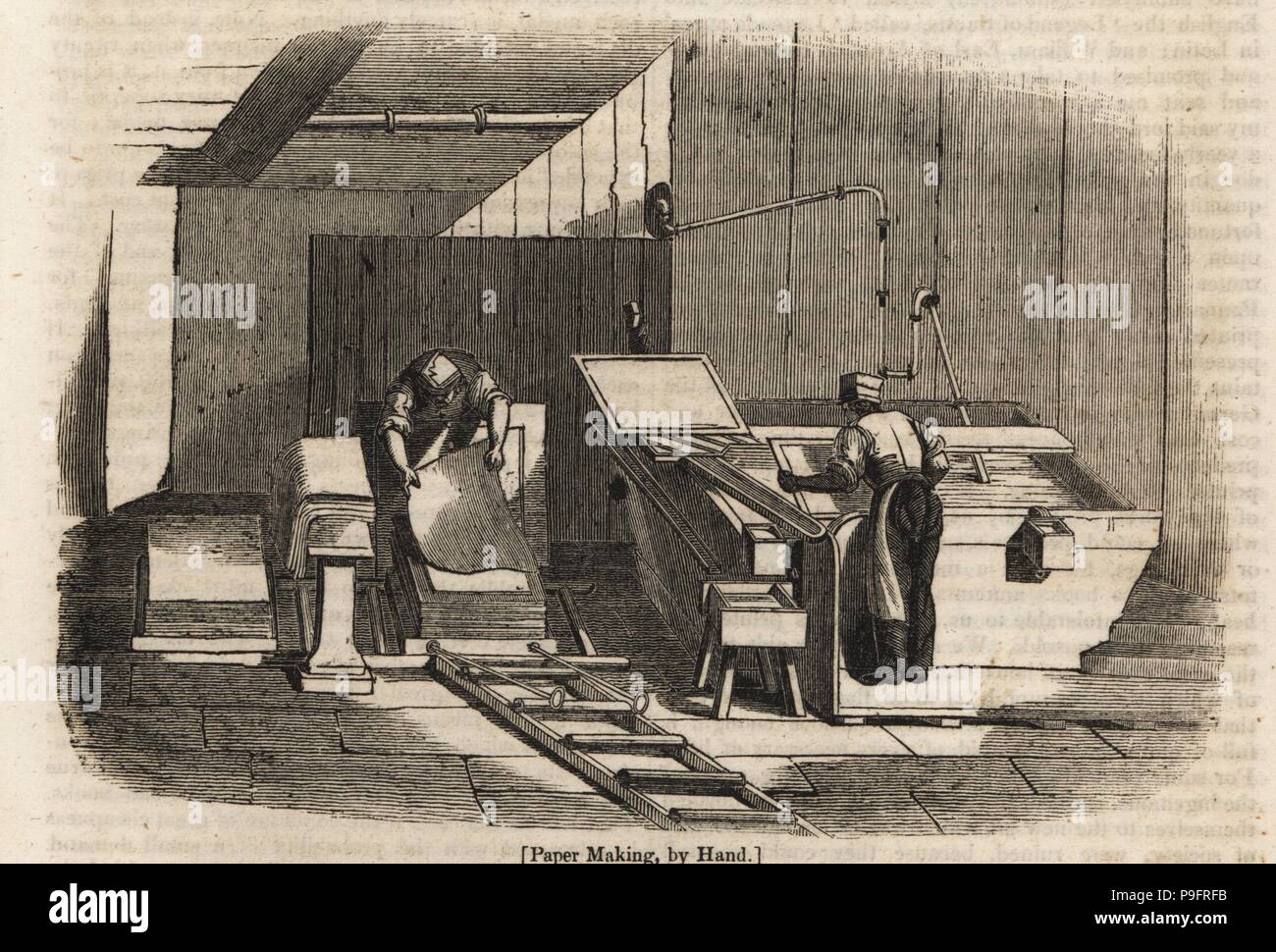 Paper-making by hand at Hollingworth's Turkey Mill, Maidstone. Workers ...