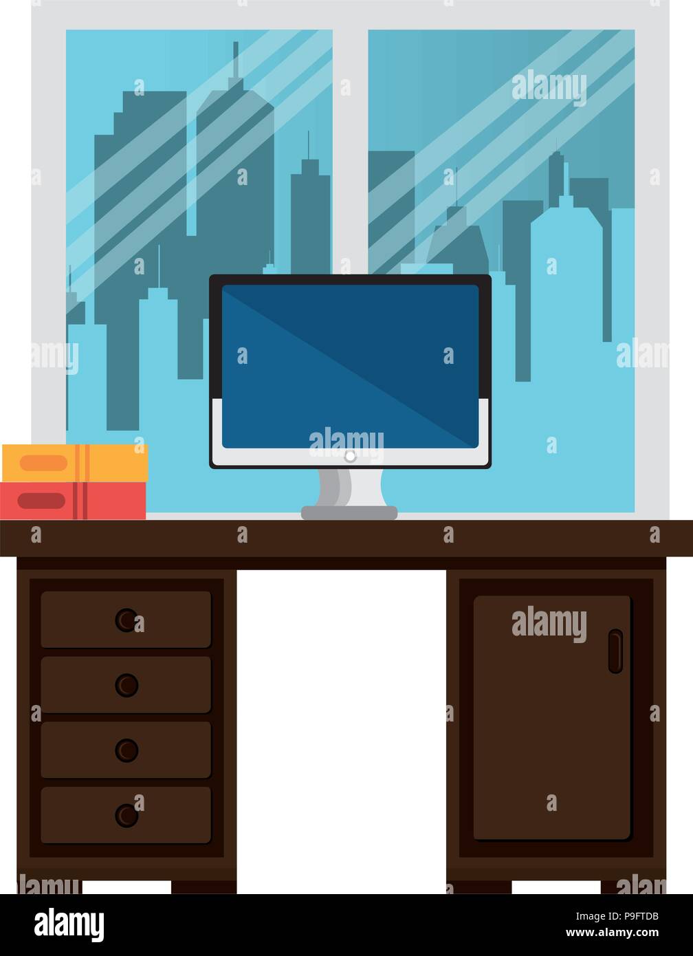 office workplace with desk and desktop scene Stock Vector Image & Art ...