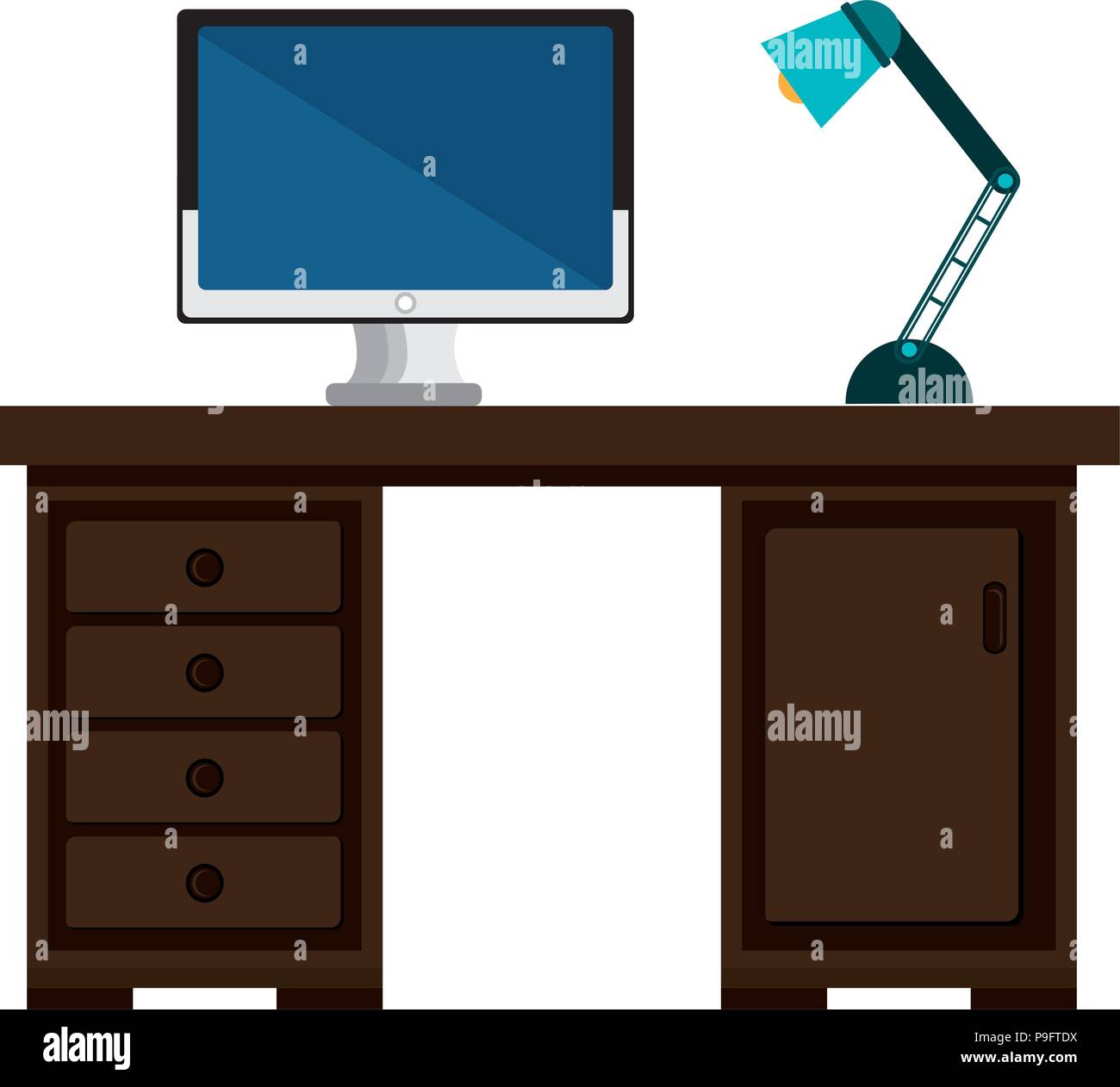 office workplace with desk and desktop scene Stock Vector Image & Art ...