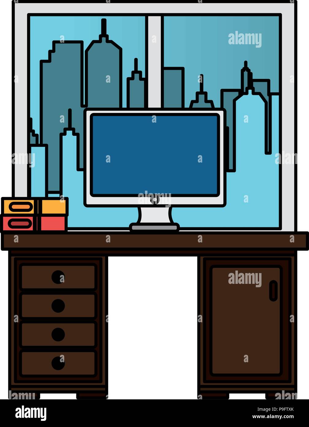 office workplace with desk and desktop scene Stock Vector Image & Art ...