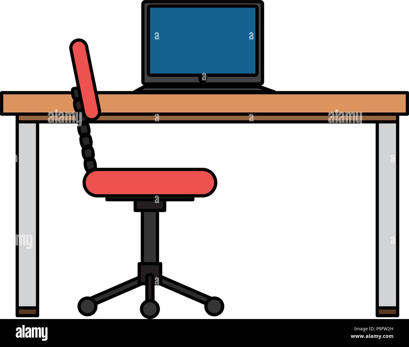 office workplace with desk and laptop scene Stock Vector Image & Art ...
