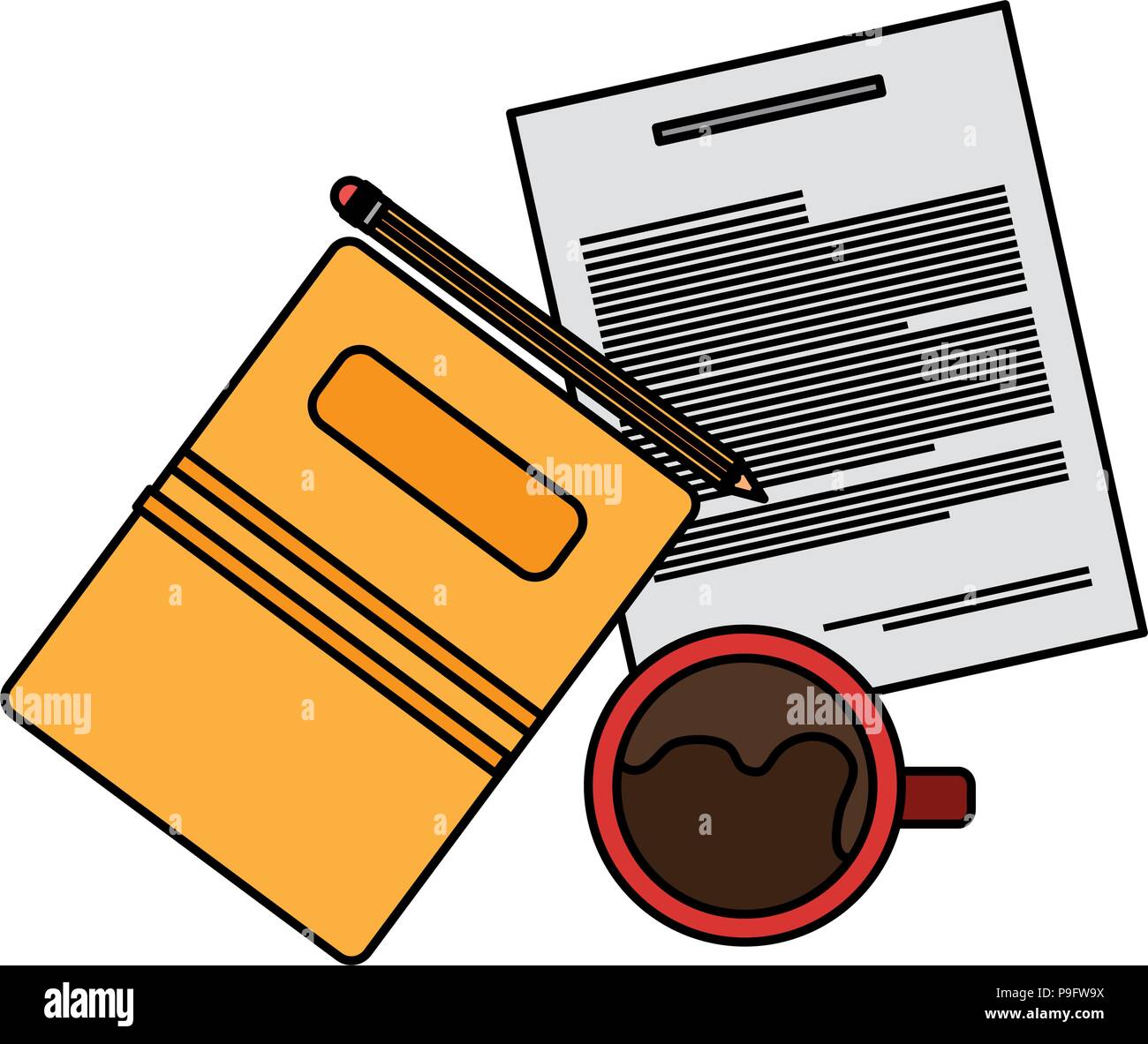 pencil write with documents and coffee cup Stock Vector Image & Art - Alamy