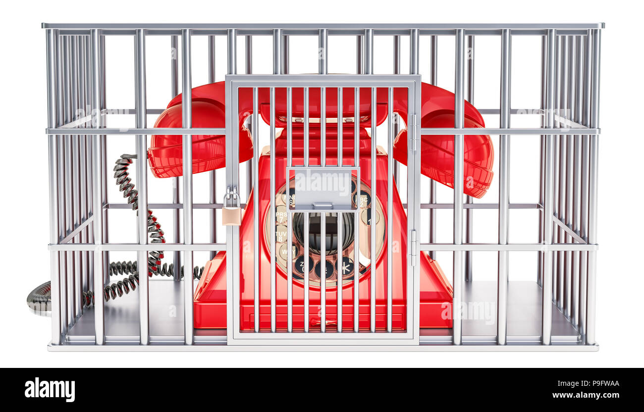 Phone inside cage, prison cell. 3D rendering isolated on white ...