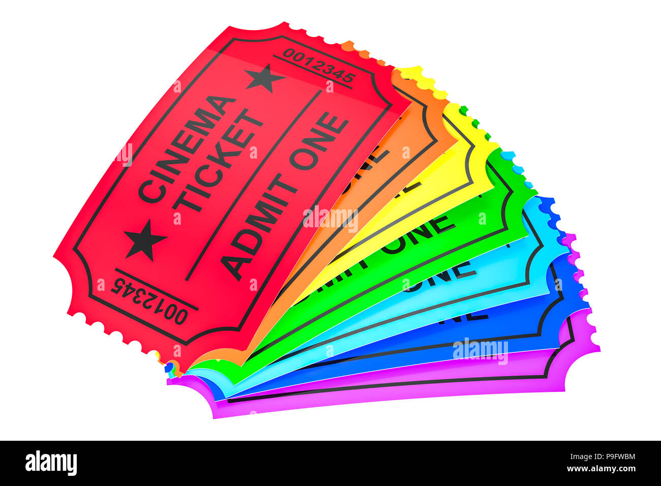 set of colored cinema tickets, 3D rendering isolated on white ...