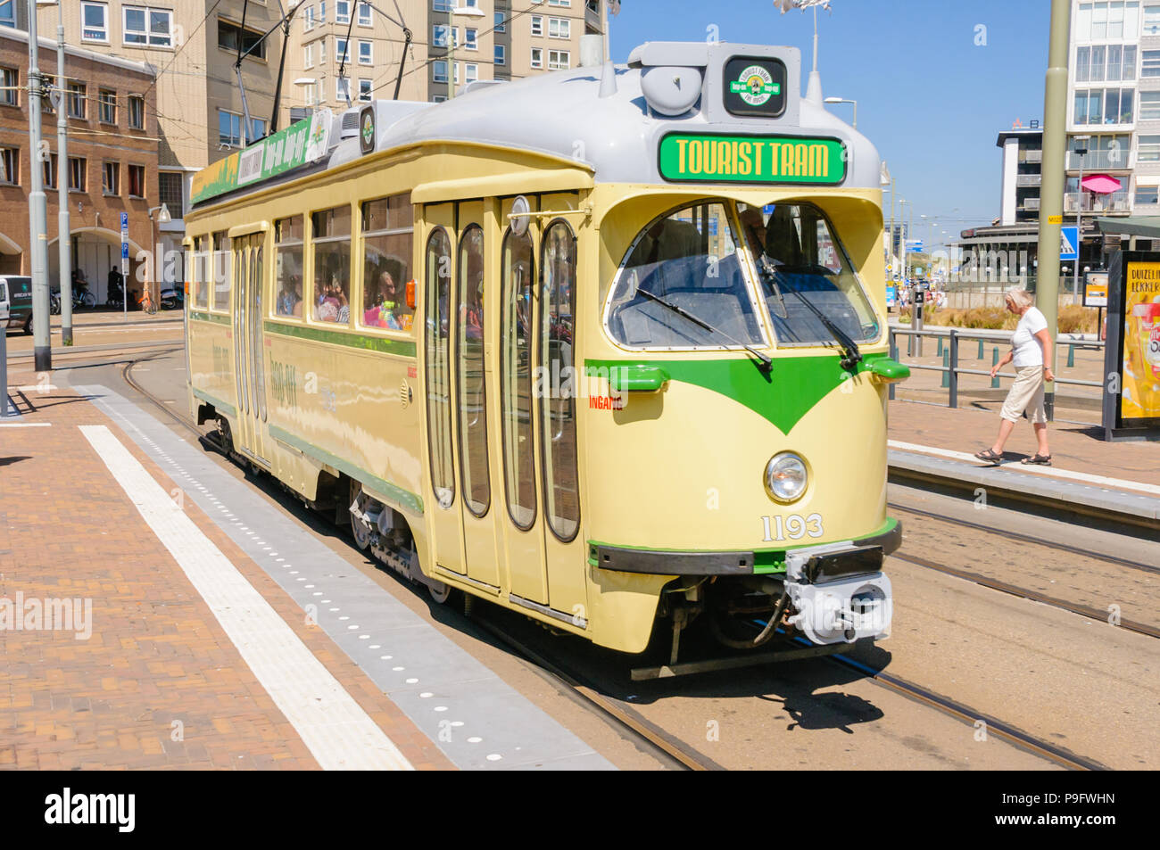 Tourist tram at Scheveningen, The Hague, Netherlands Stock Photo - Alamy
