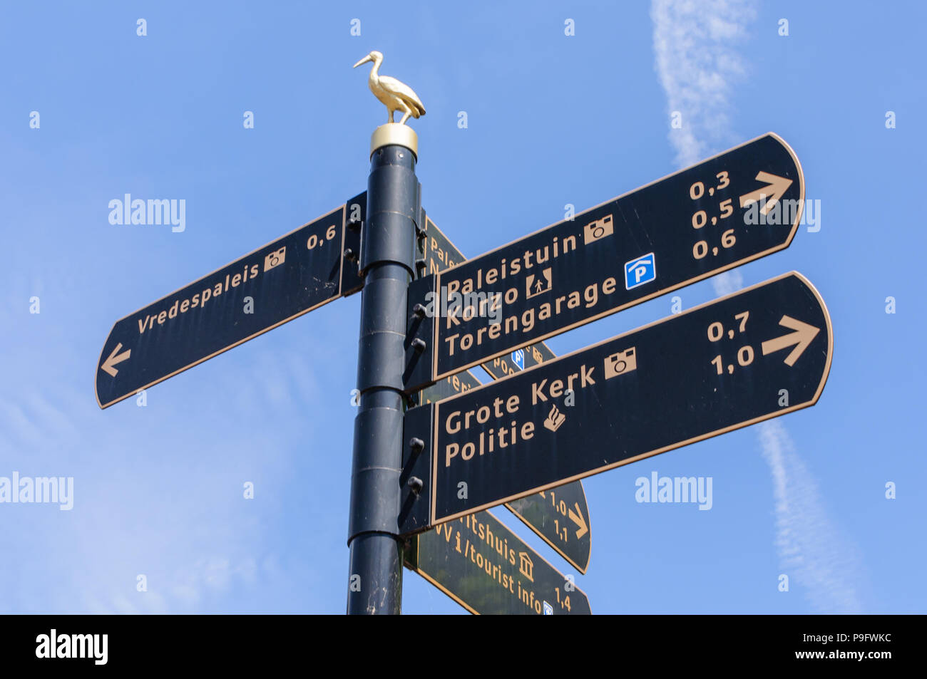 Sign in the Hague, Netherlands, with directions to all the tourist ...