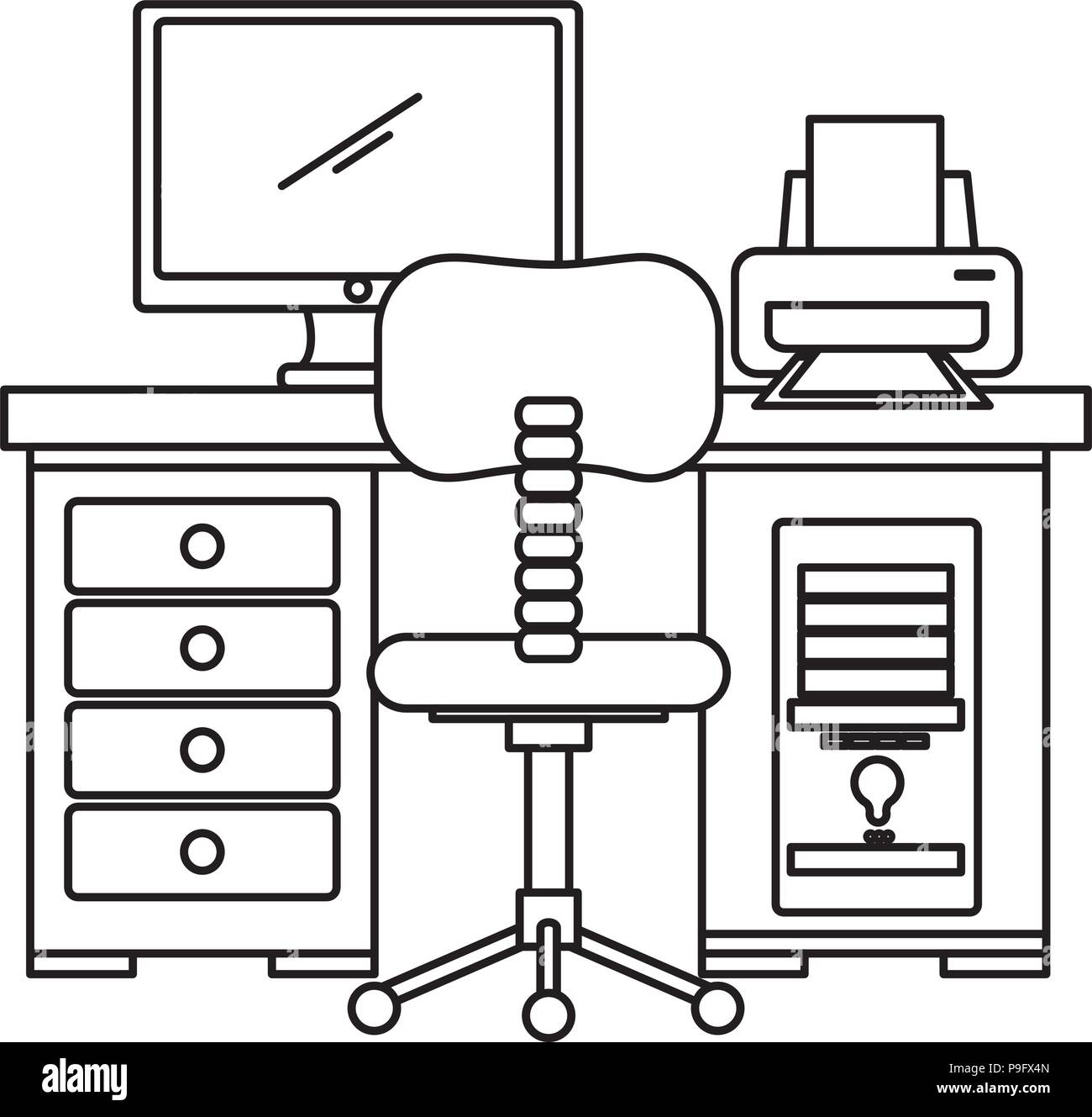 office workplace with desk and desktop scene Stock Vector Image & Art ...