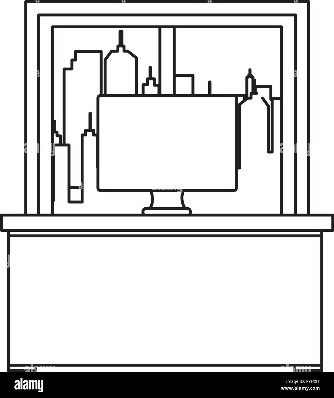 office workplace with desk and desktop scene Stock Vector Image & Art ...
