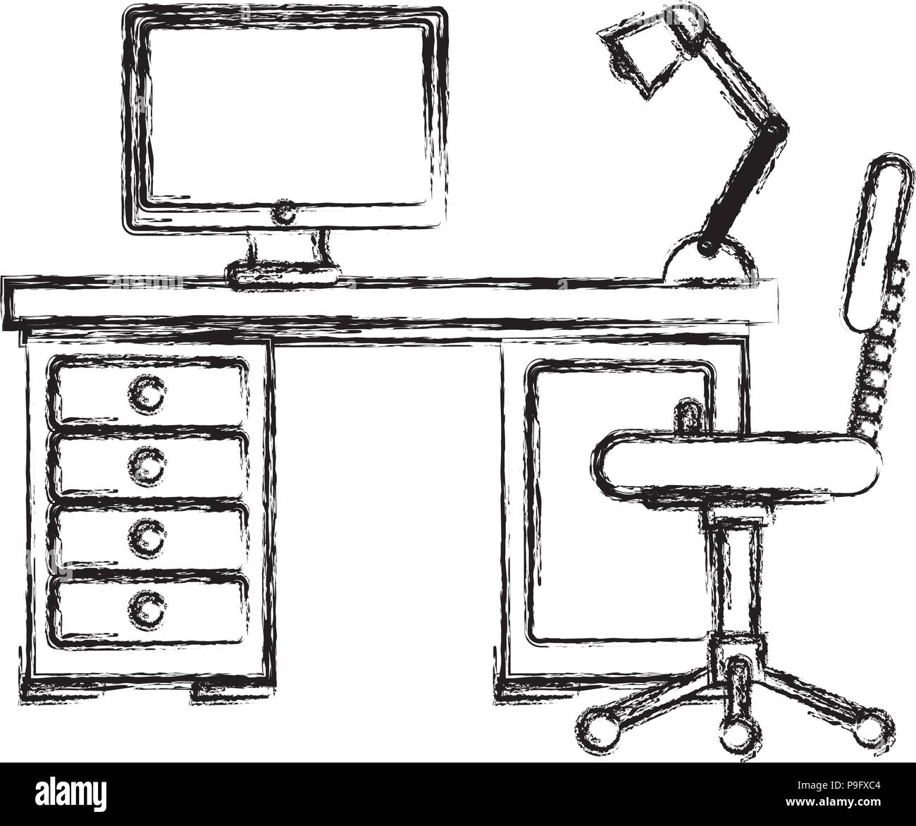 office workplace with desk and desktop scene Stock Vector Image & Art ...