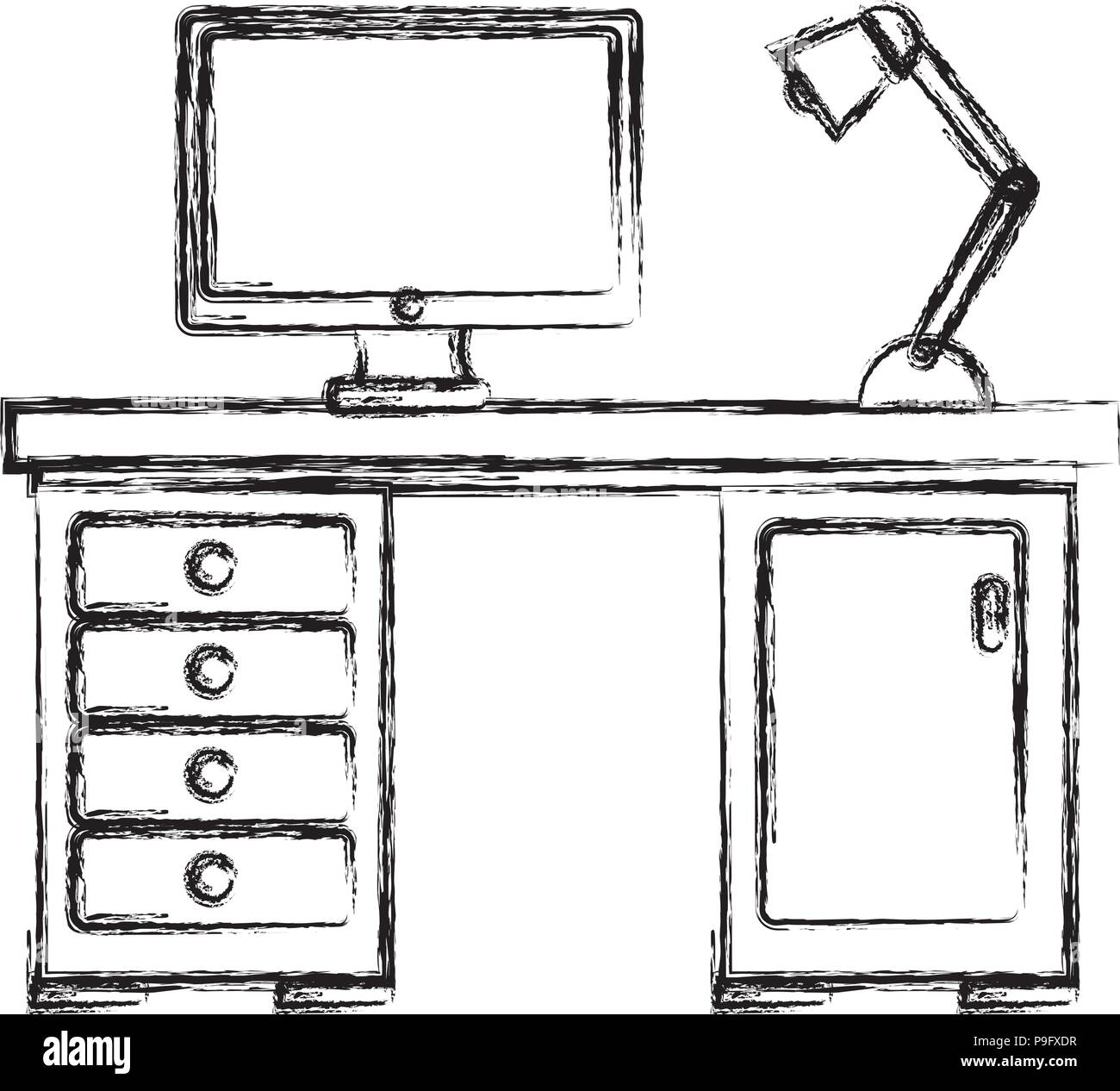 office workplace with desk and desktop scene Stock Vector Image & Art ...