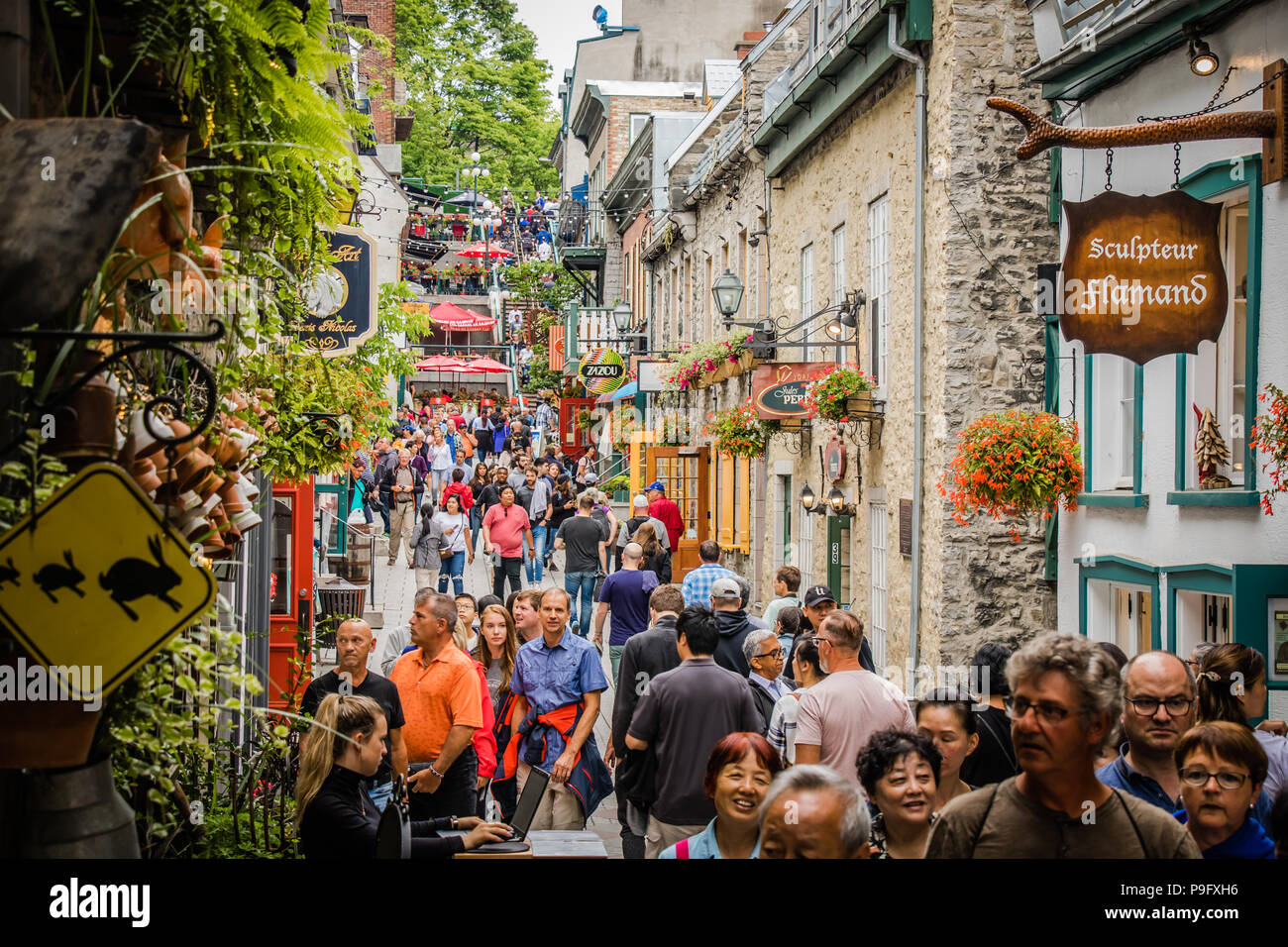 Famous historic shopping street Petit Champlain in Quebec City Canada ...