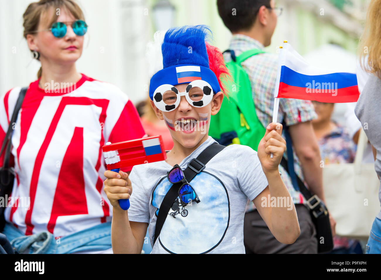 Moscow, Russia - July, 2018: Russian football fans on world cup ...