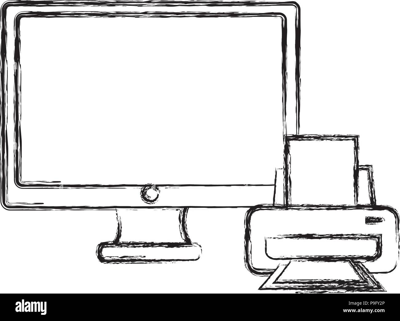 computer display with printer Stock Vector Image & Art - Alamy