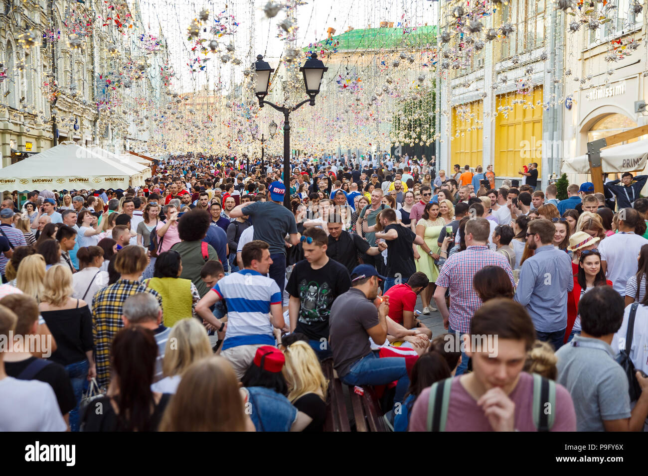 Moscow, Russia - June, 2018: Crowd of people on Nikolskaya street on ...