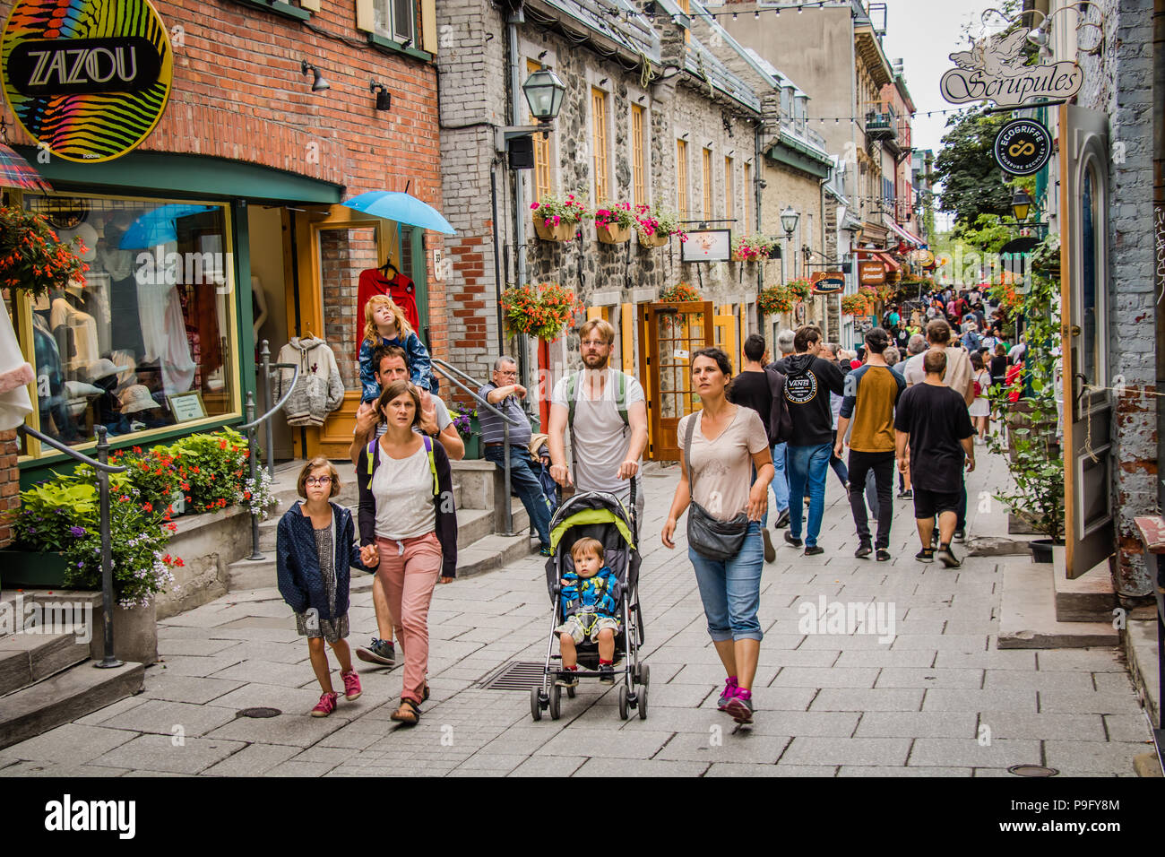Famous historic shopping street Petit Champlain in Quebec City Canada ...
